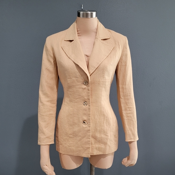 Tinato | Jackets & Coats | Vintage 9s Tinato Tan Linen Blazer Jacket 4 ...